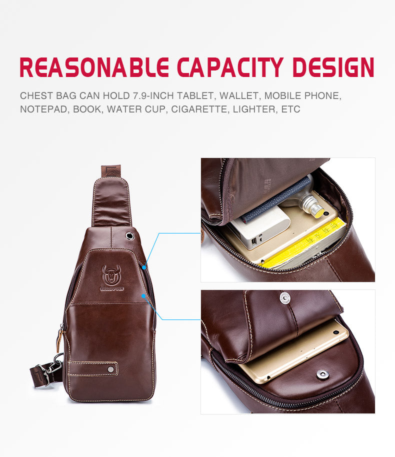 Bullcaptain Leather Bag Men Chest Sling Bag Genuine Leather Crossbody ...